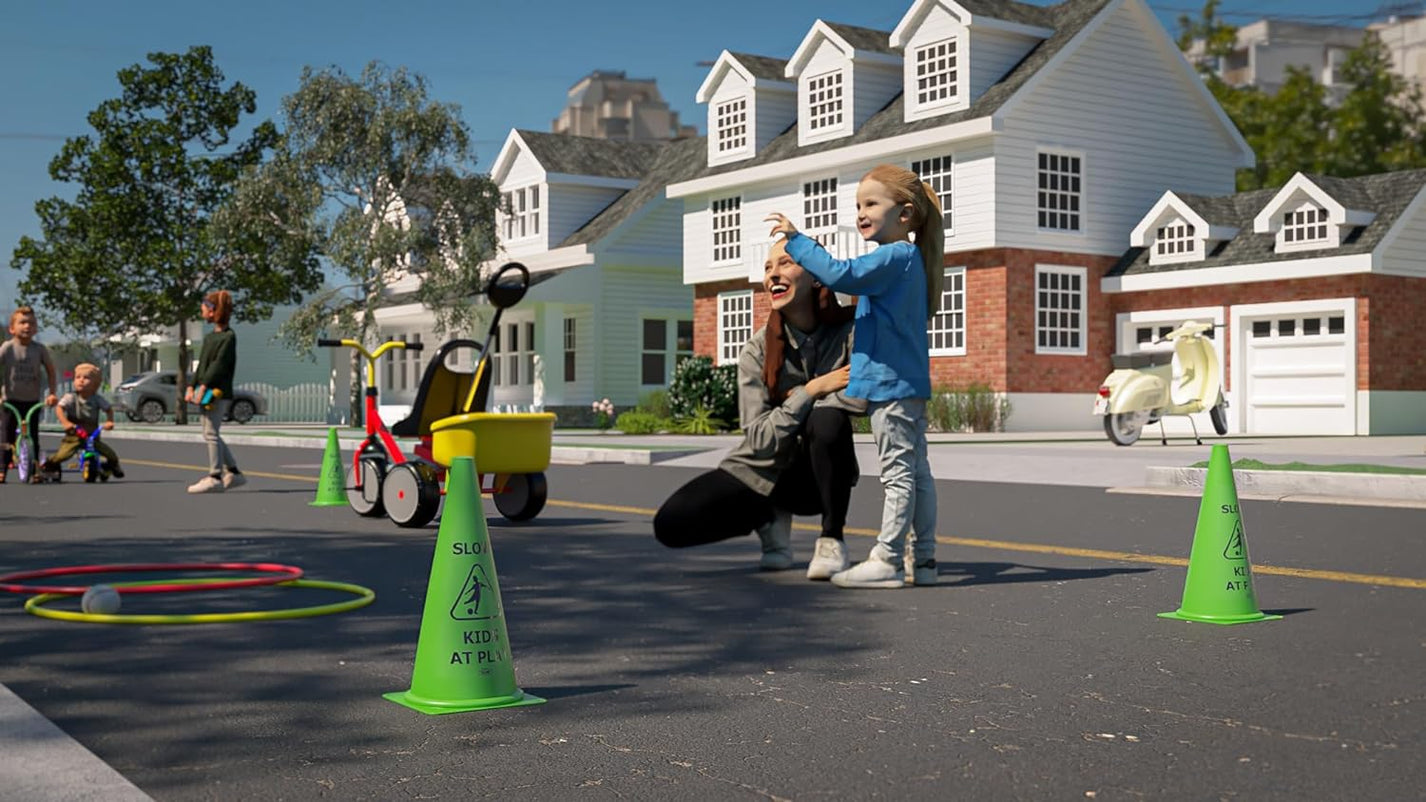 Vibrant Green 'Kids at Play' Safety Cone - 4ct, Durable & Fun Child Sa